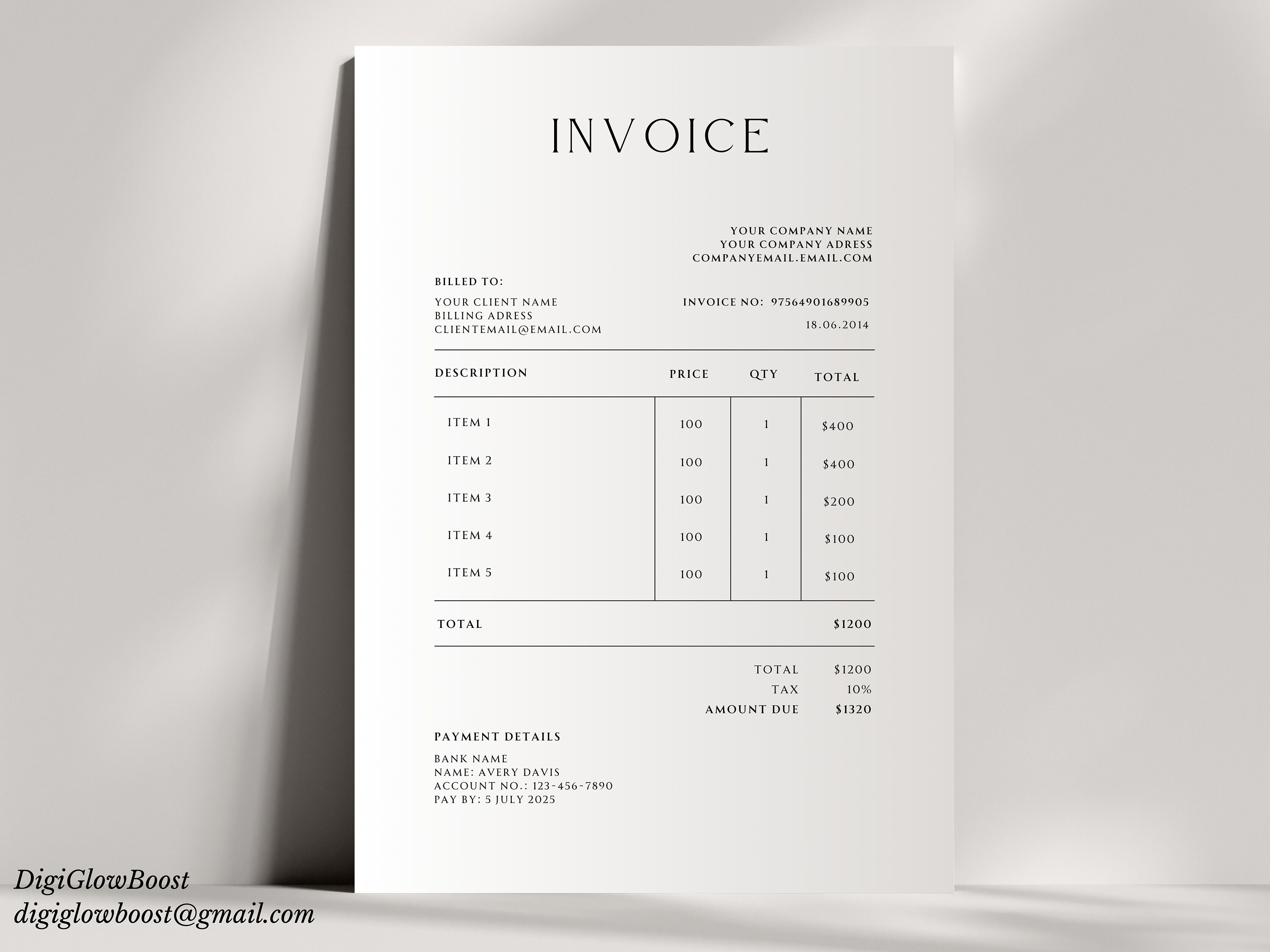 Invoice Template Classy Invoice Canva Template Proffesional Beige ...