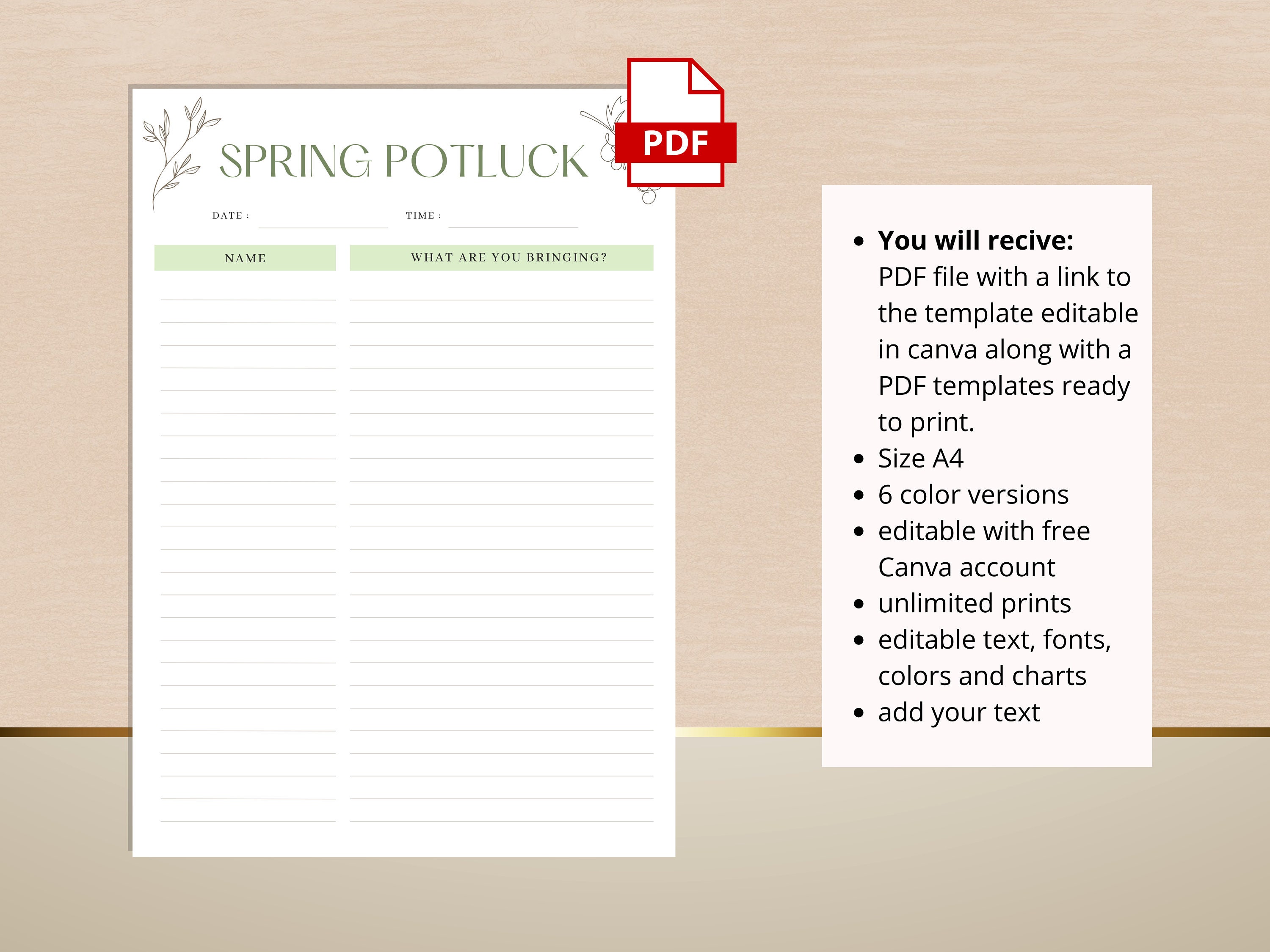 Editable Potluck Sheet Template Canva Template Printable Potluck Sheet ...