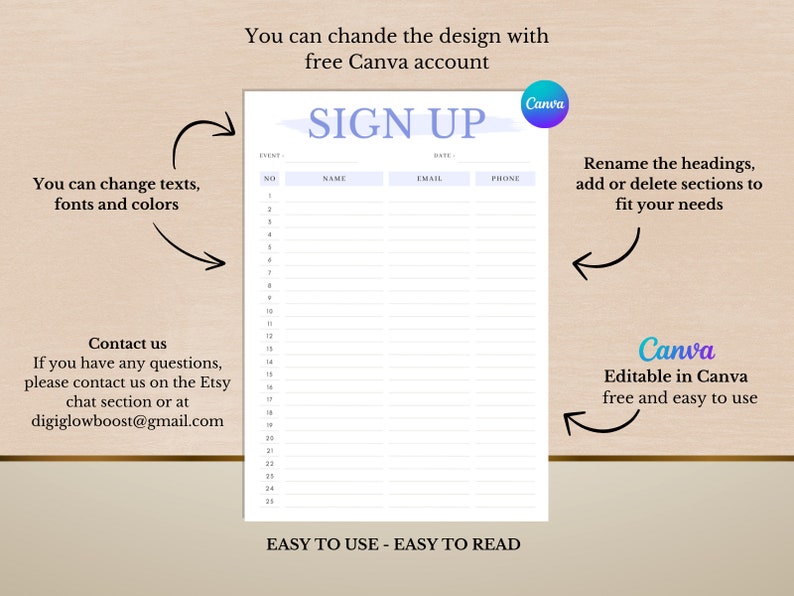 Editable Sign up Sheet Template Canva Template Printable Sign up Sheet ...