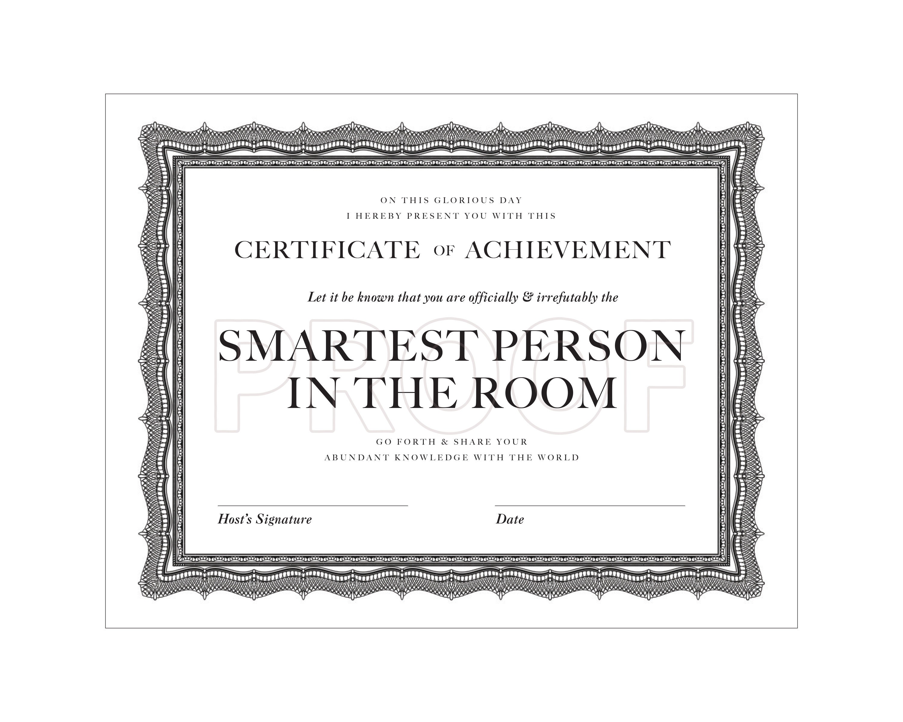 Certificate of Achievement, Smartest Person in the Room, Funny Game ...