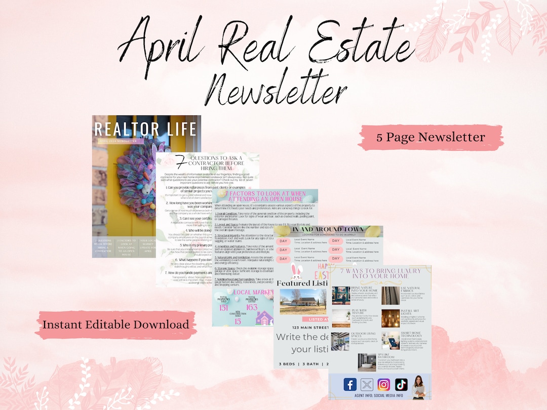 April Real Estate Newsletter, Real Estate Marketing, Realtor Template ...