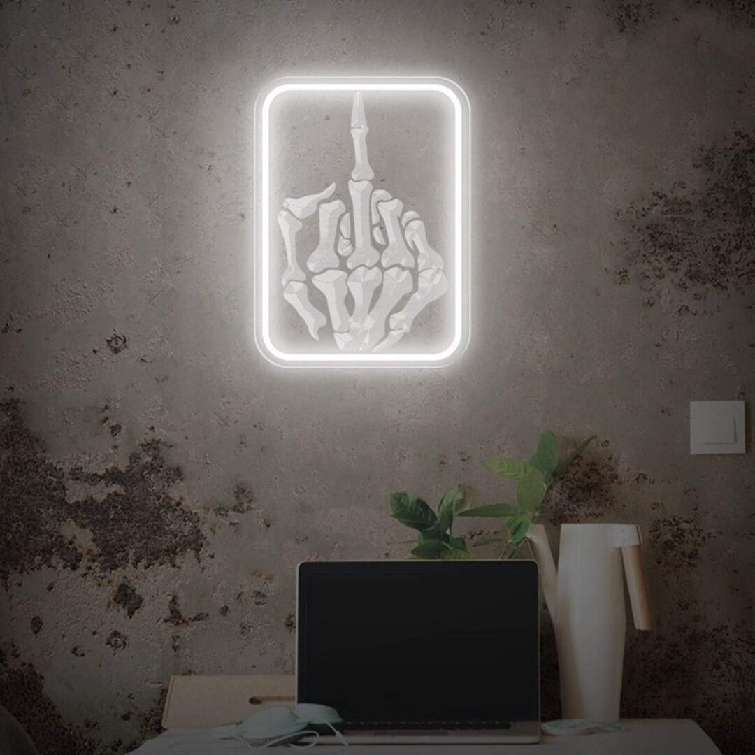 Skeleton Neon Sign,skeleton Middle Finger Neon Sign,middle Finger Sign ...