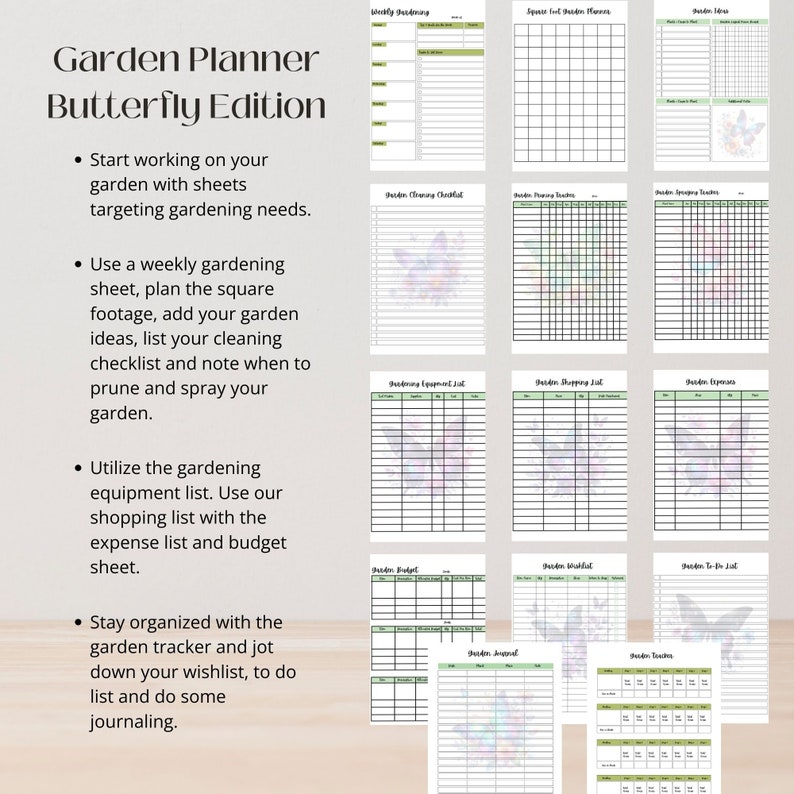 Fluttering Butterfly Theme Digital Garden Planner - Printable Organizer ...