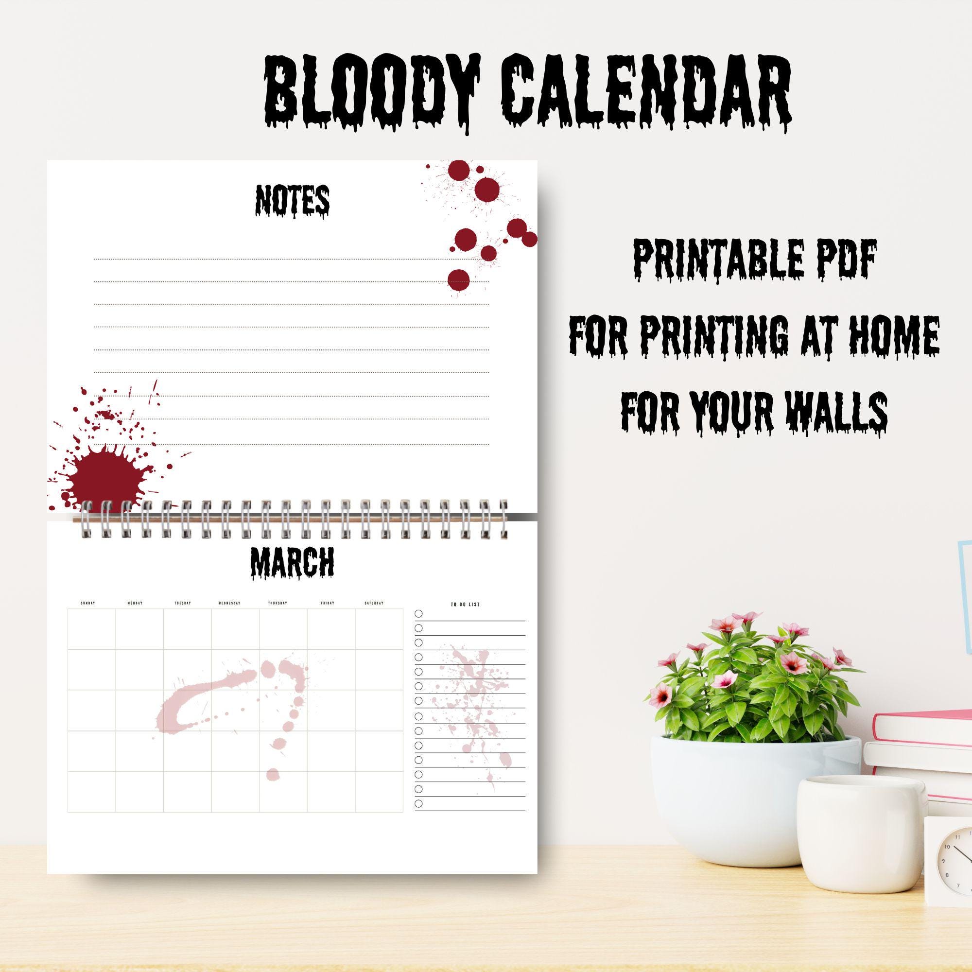 Undated Bloody Calendar - Halloween Horror Printable - Instant Download ...
