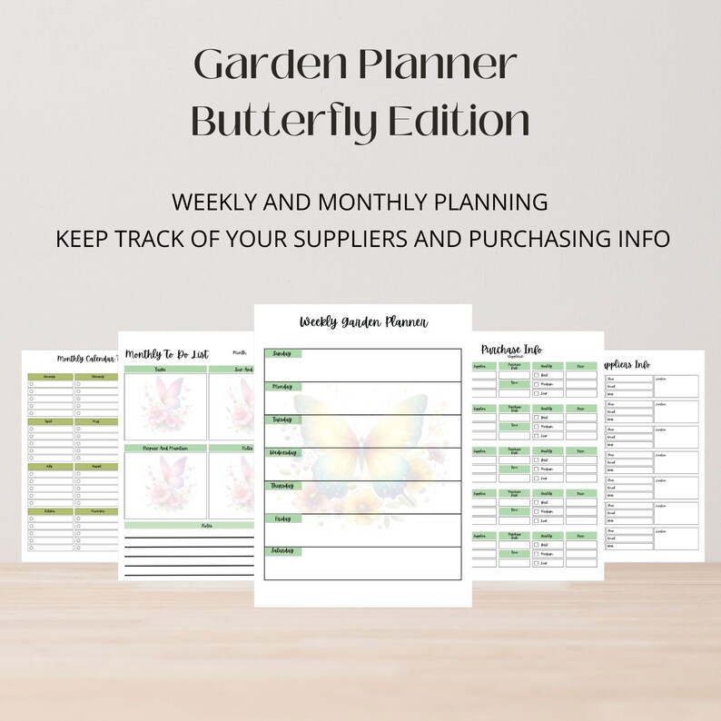 Fluttering Butterfly Theme Digital Garden Planner - Printable Organizer ...
