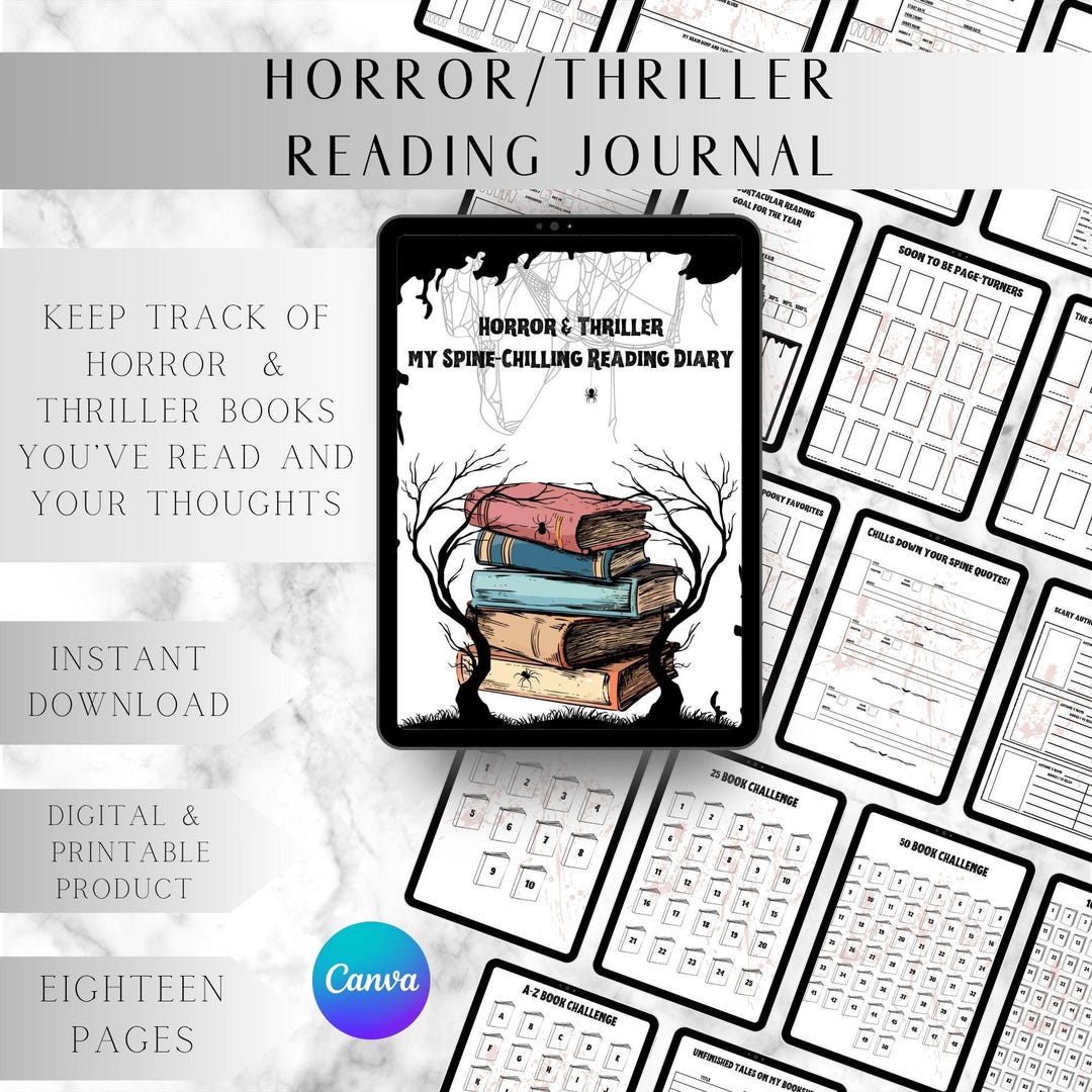 Horror Thriller Book Reading Journal, Spooky Tracker (digital and ...