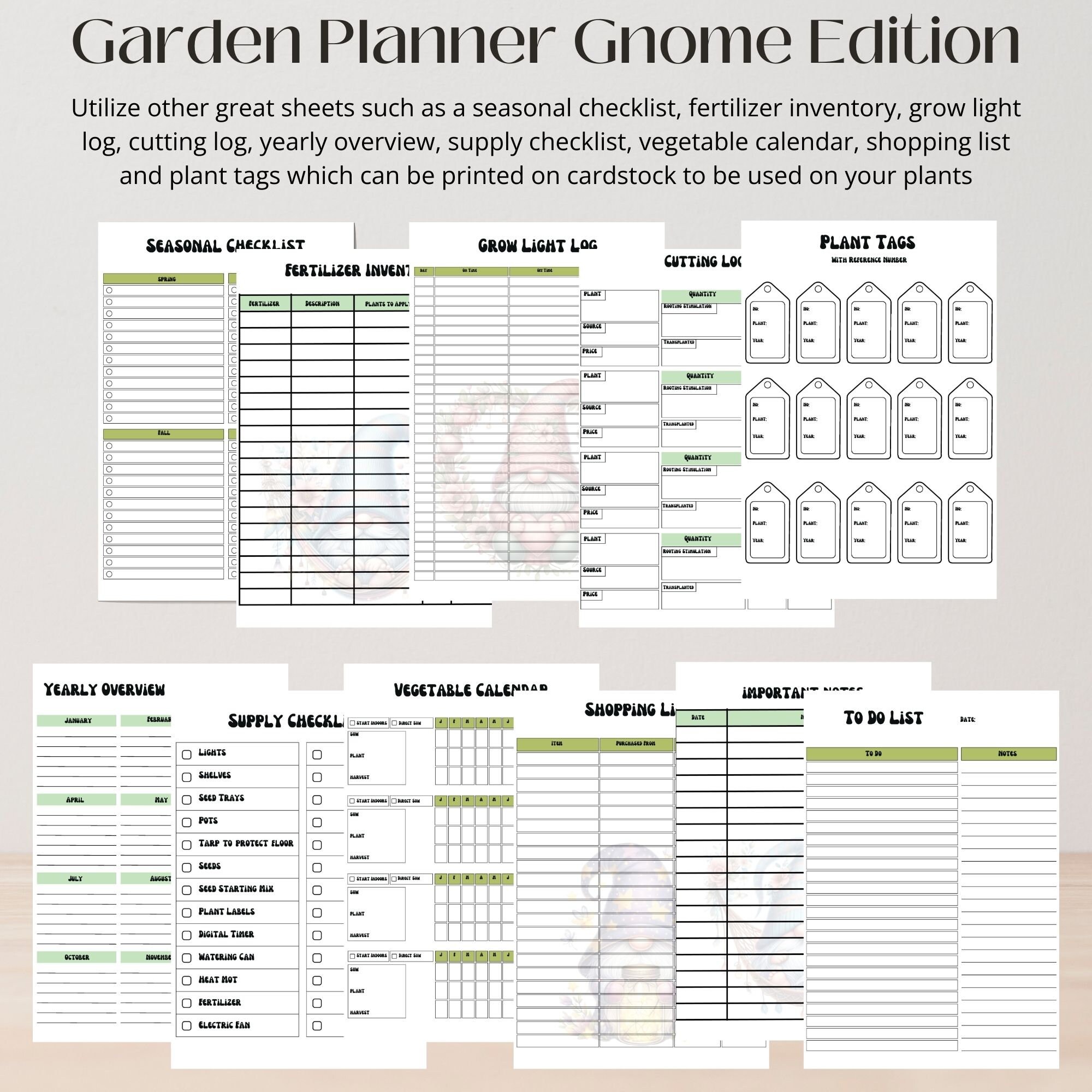 Gnome Garden Digital Planner: Printable Gardening Organizer (PDF) - Etsy