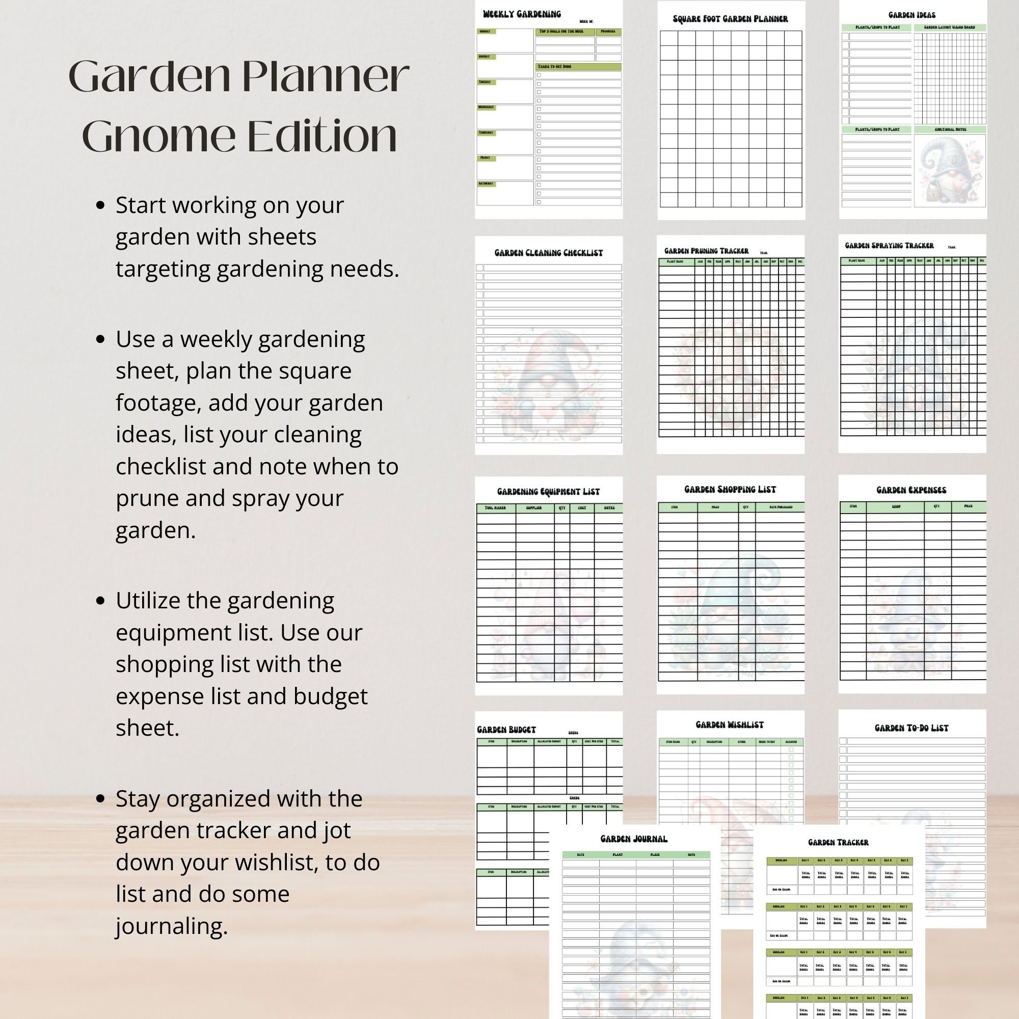 Gnome Garden Digital Planner: Printable Gardening Organizer (PDF) - Etsy
