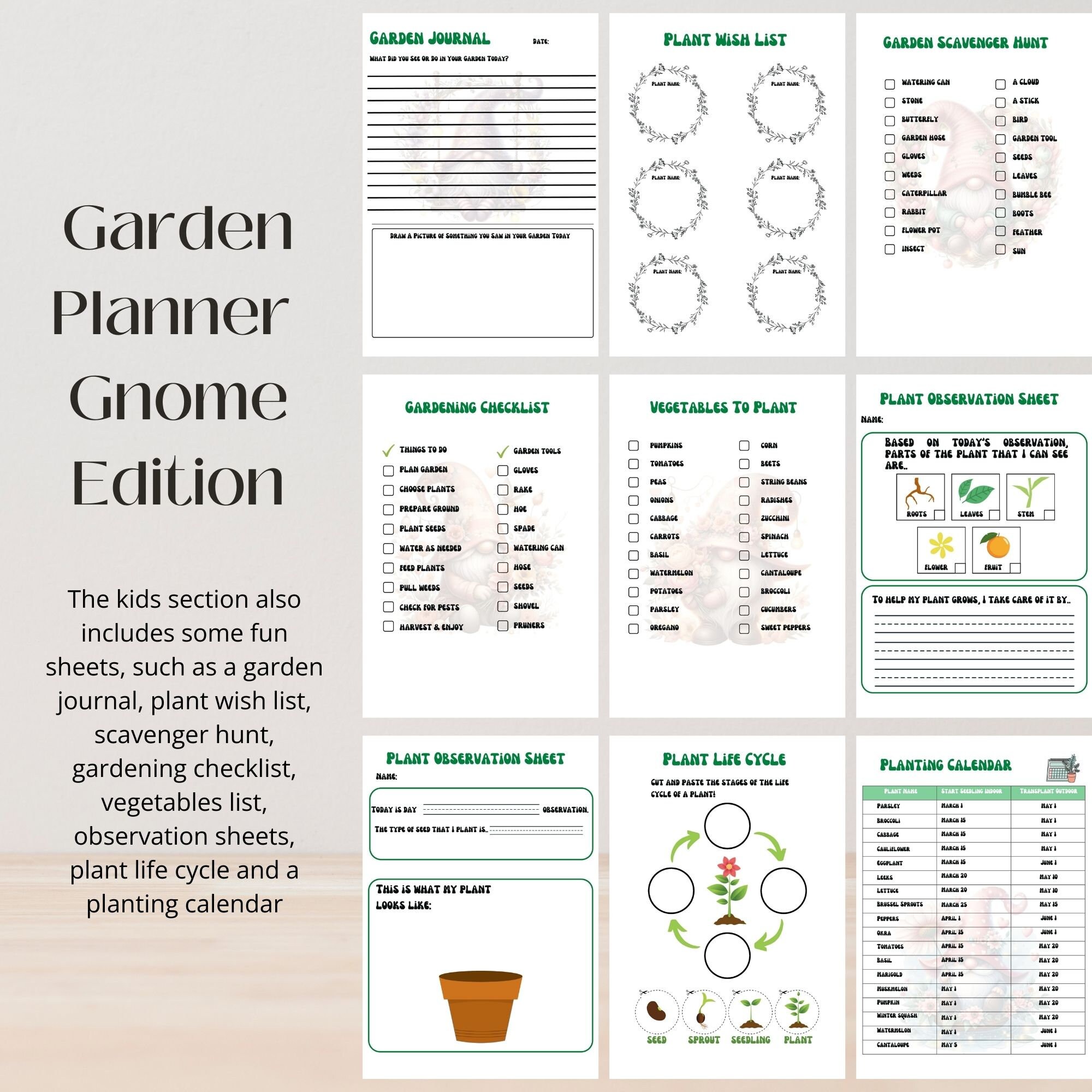Gnome Garden Digital Planner: Printable Gardening Organizer (PDF) - Etsy