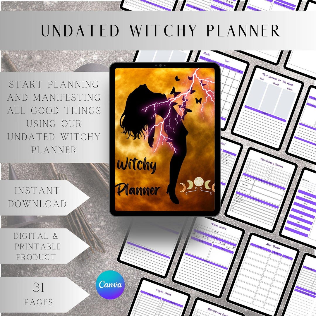 Undated Witch Planner, Digital & Printable Editable Template, Organize ...