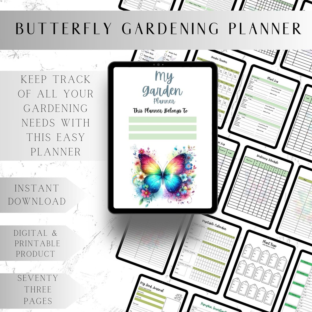 Fluttering Butterfly Theme Digital Garden Planner - Printable Organizer ...