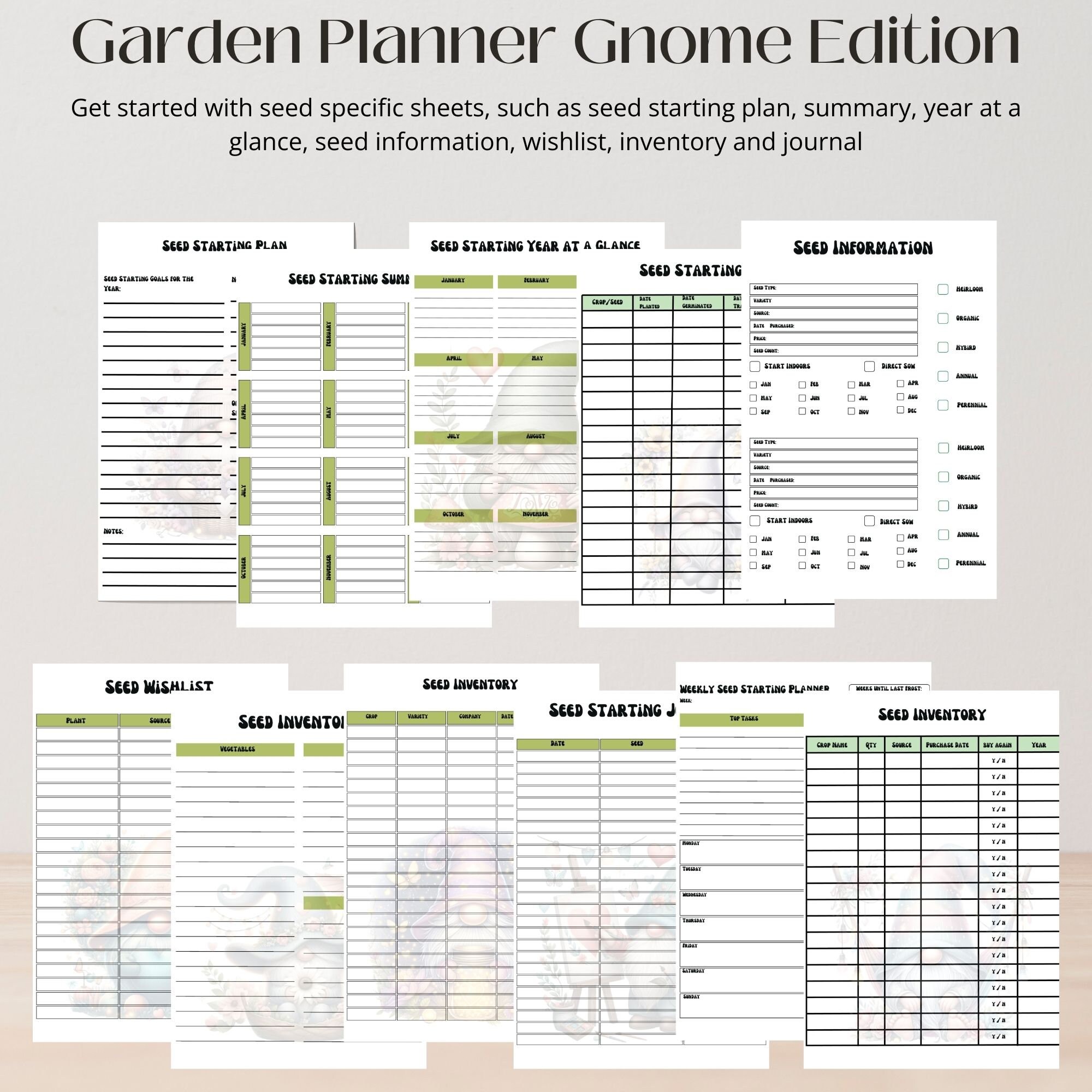 Gnome Garden Digital Planner: Printable Gardening Organizer (PDF) - Etsy