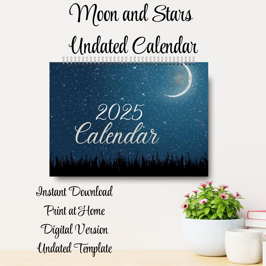 Undated Moon and Stars Calendar, Celestial Perpetual Wall Art, Digital ...