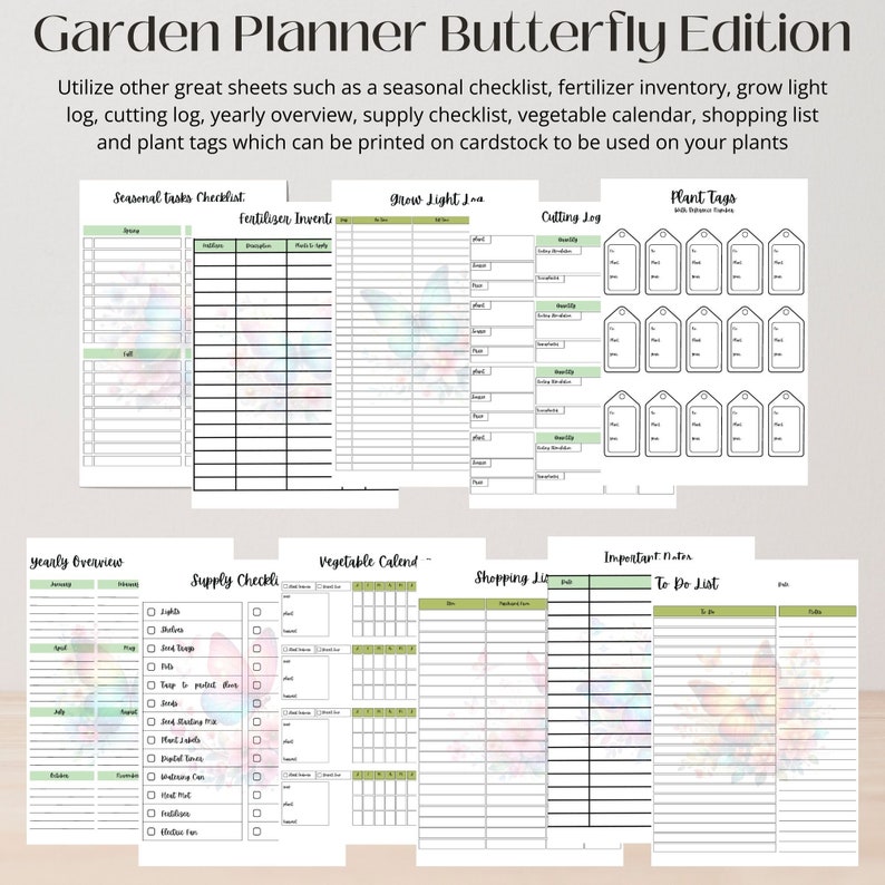 Fluttering Butterfly Theme Digital Garden Planner - Printable Organizer ...