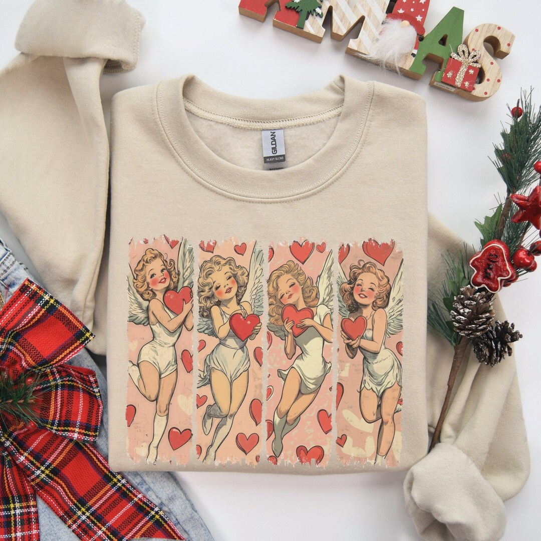 Y2k Baby Cupid Heart Vintage Sweatshirt, Retro Valentine Cupid Comfort ...