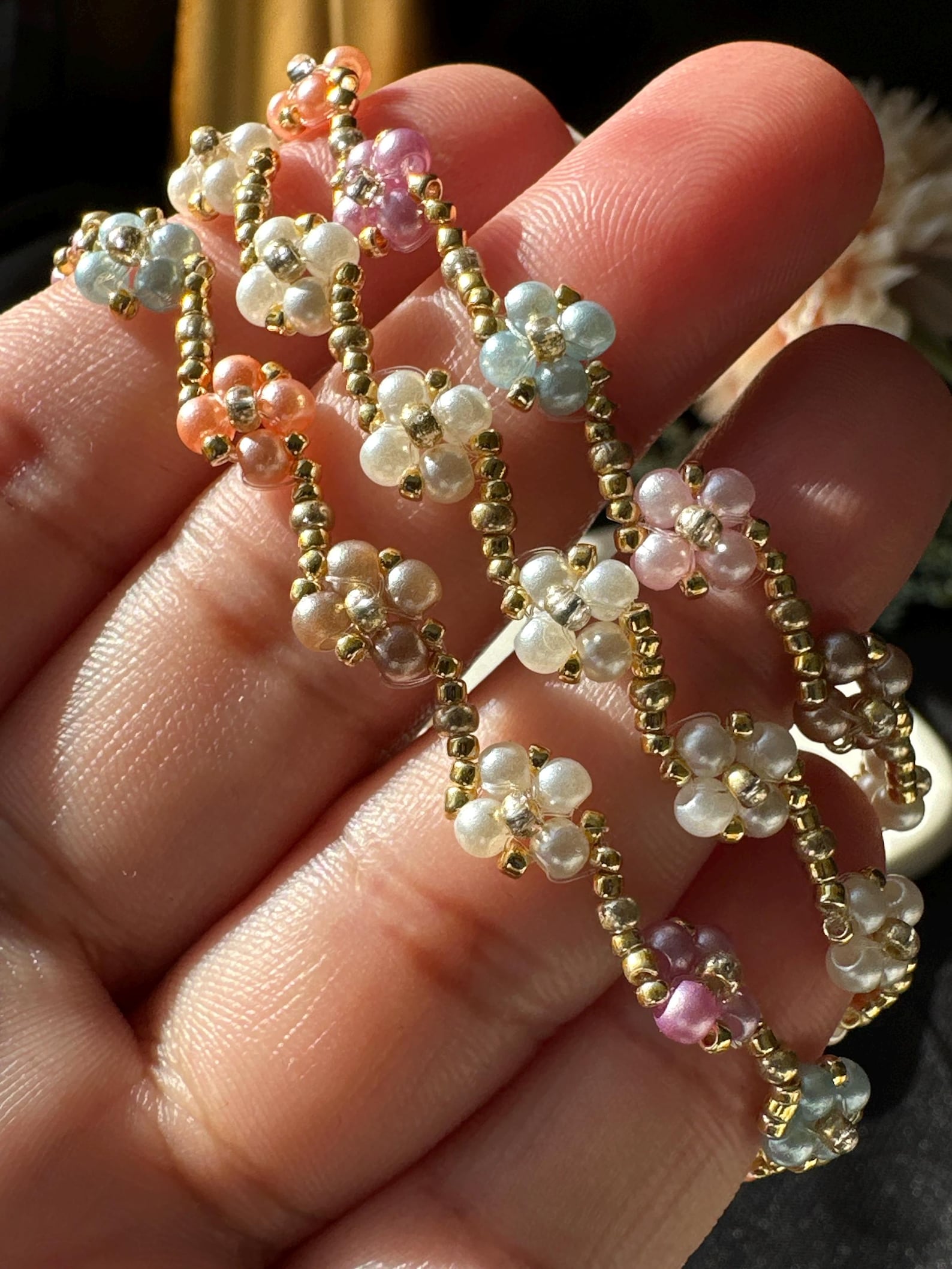 Handmade Pearl Beaded Flower Bracelet: Boho Floral Jewelry - Etsy