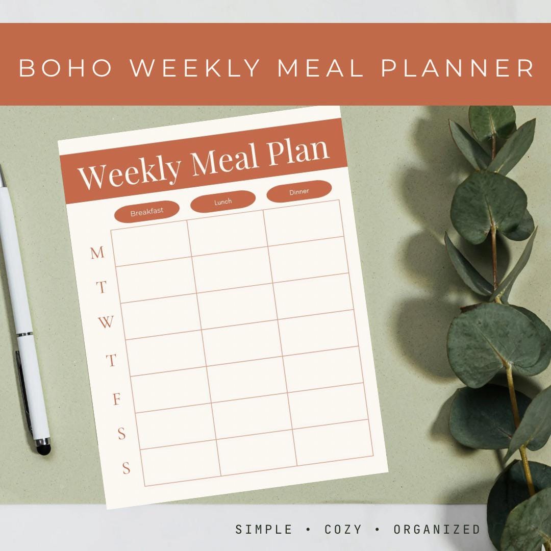 Boho Weekly Meal Planner Printable | Simple Meal Planning Sheet ...