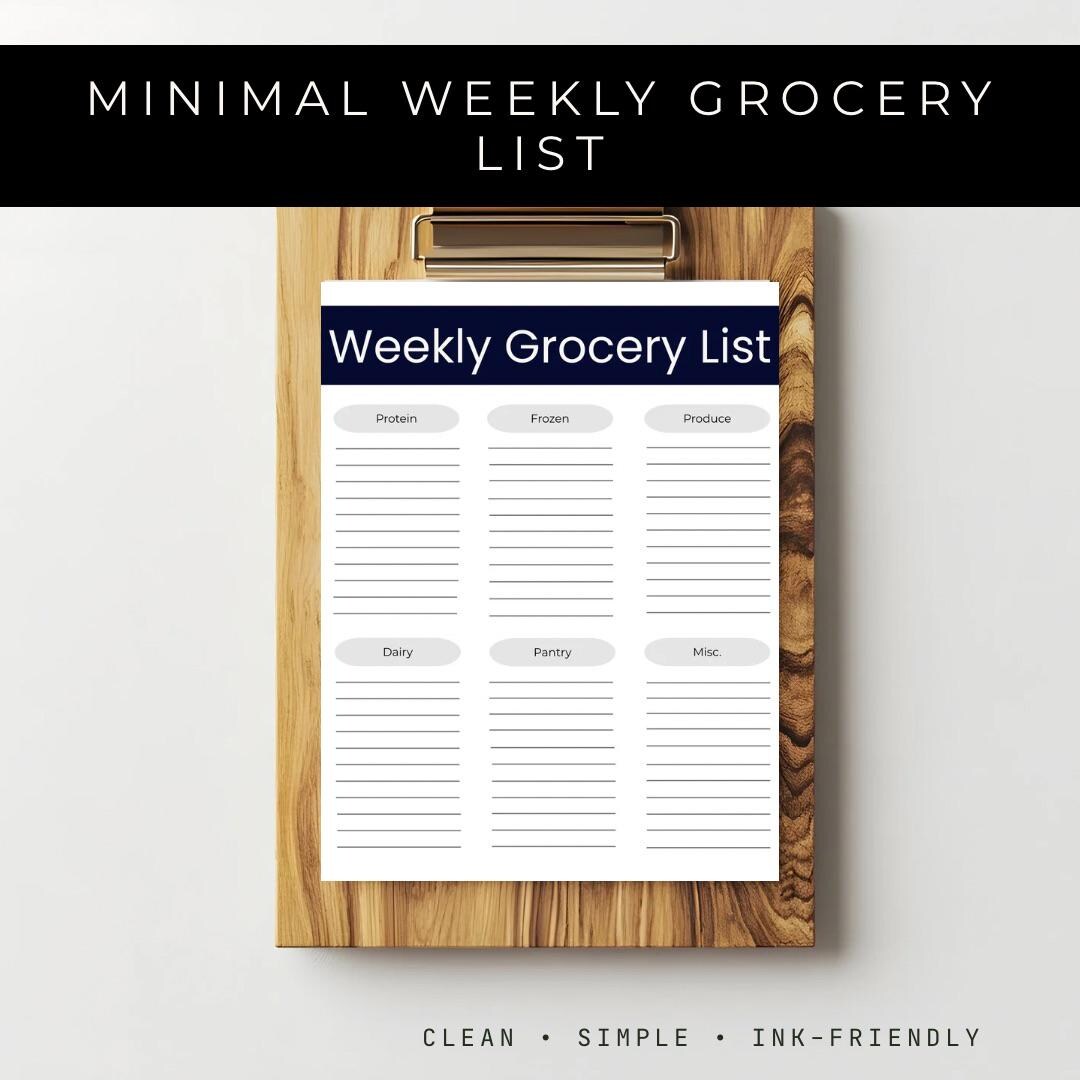 Minimal Grocery List Printable | Black & White Grocery Checklist ...