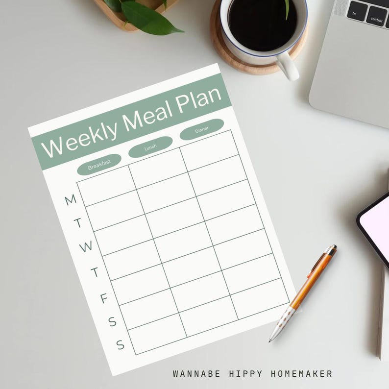 Sage Green Weekly Meal Planner | Wellness Habit Tracker (digital PDF ...