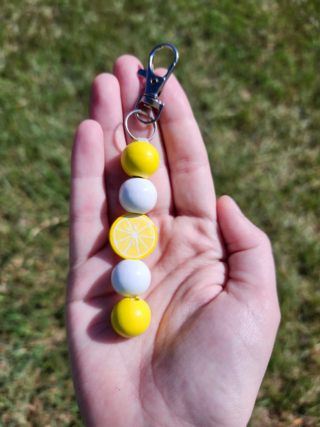 Handmade Lemon Slice Beaded Keychain - Etsy