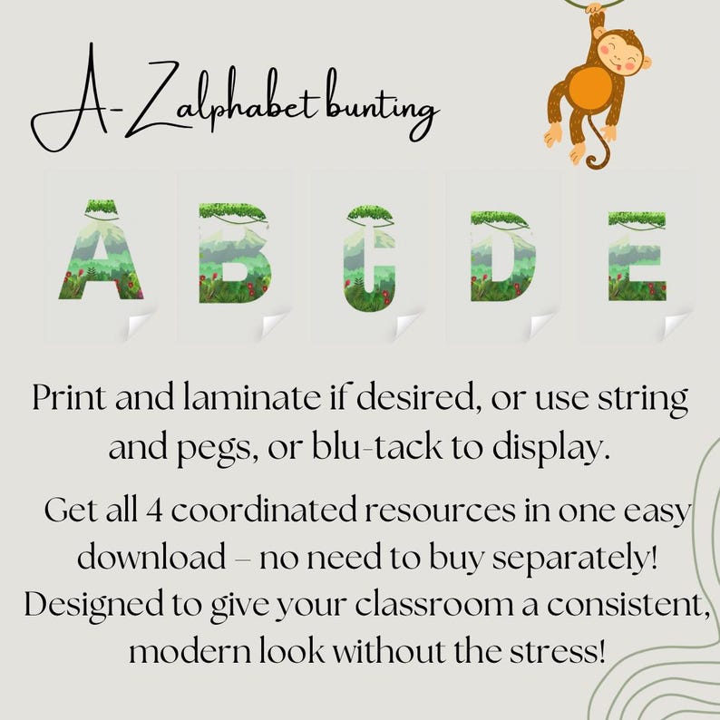 Jungle Theme Classroom Decor Set | Alphabet Posters A-Z, Number Line 1 ...