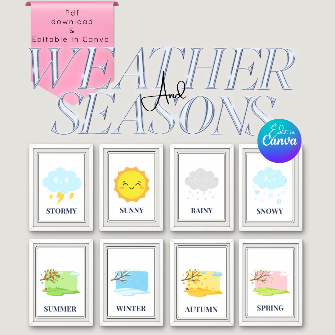 Weather Cards, Weather Posters, Modern Classroom Decor, Boho Weather ...