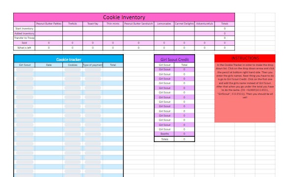 Girl Scout Cookie Inventory Excel and Google Sheets Spreadsheet - Etsy