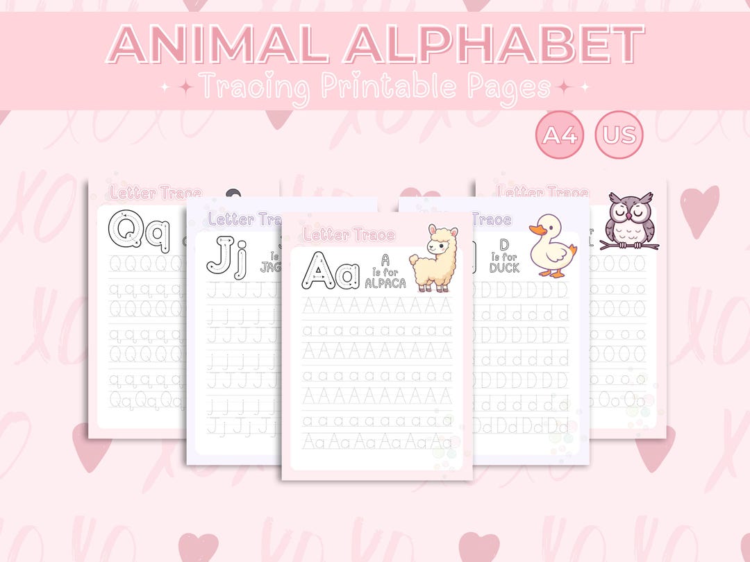 Animal Alphabet A to Z Letter Tracing Printable Worksheets - Fun ...