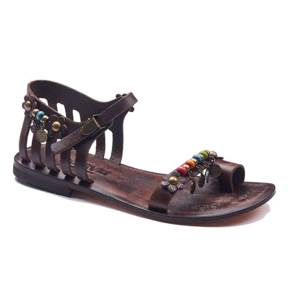 Leather Toe Loop Sandals for Womens With Beads, Womens Leather Sandals ...