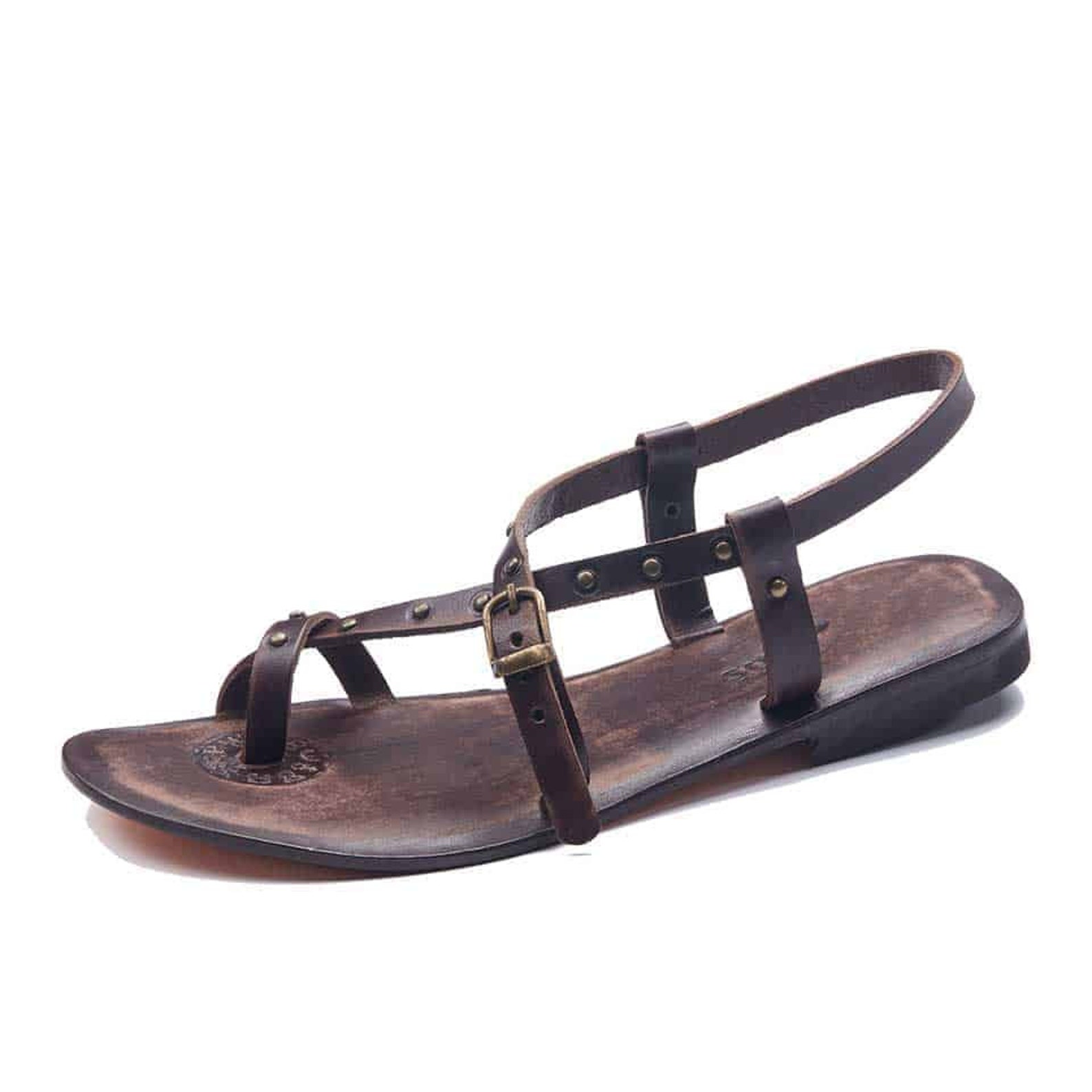 Brown Leather Toe Loop Sandals for Womens, Womens Leather Sandals ...