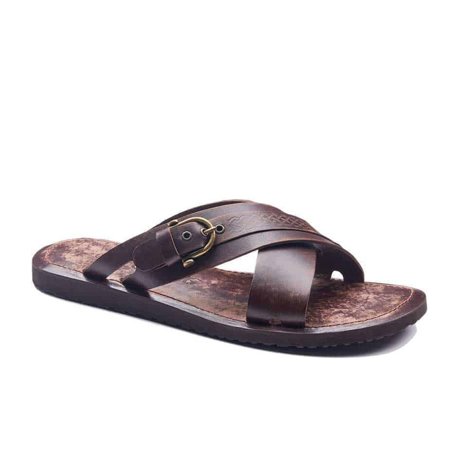 Mens Leather Slide Open Toe Buckle Sandals, Handmade Geniune Leather ...