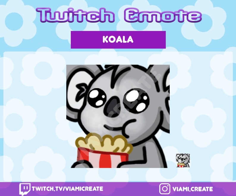 Cute Koala Popcorn Snack Emote for Twitch and Streams - Etsy