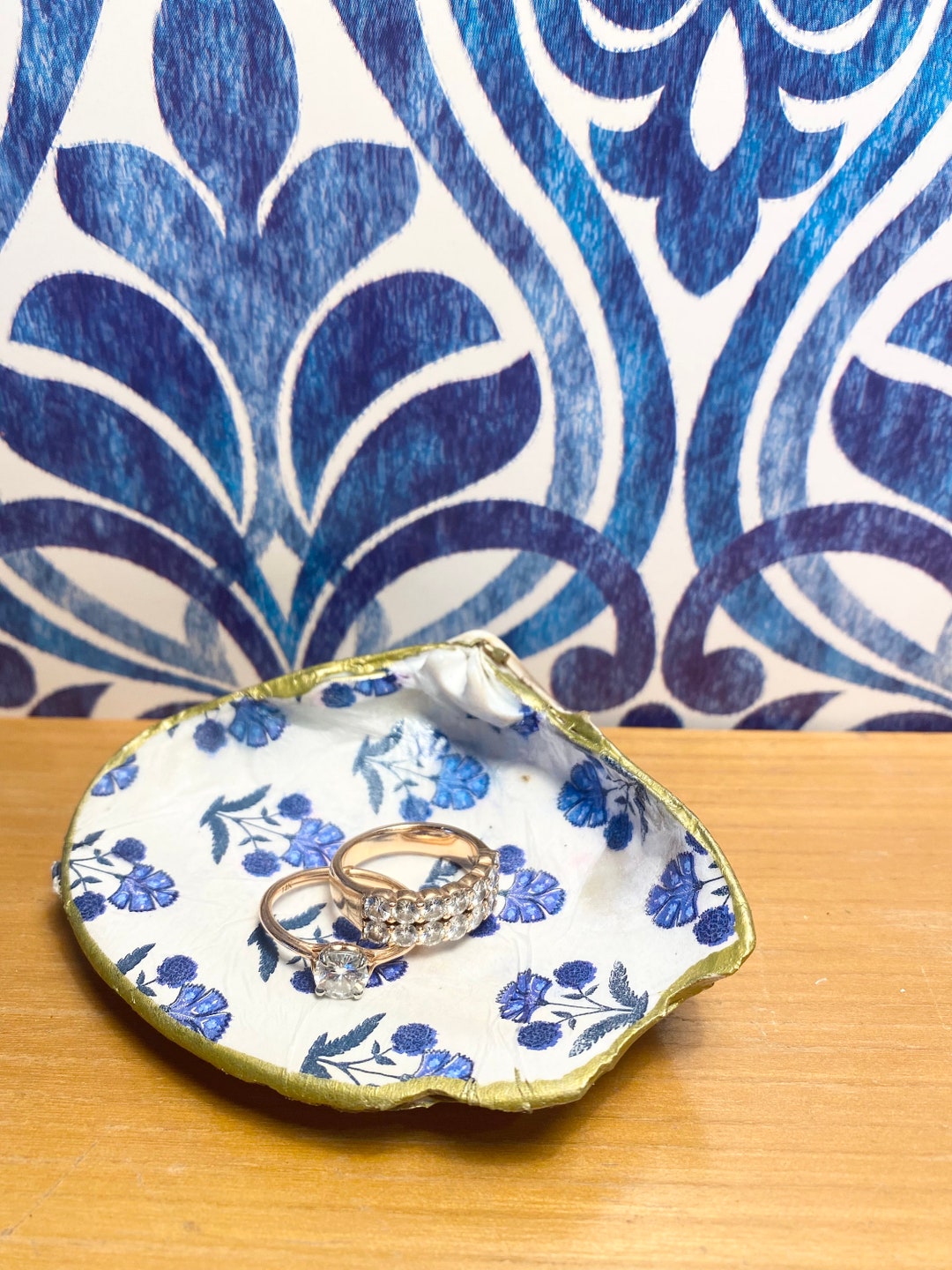 Blue and White Coastal Shell Ring Dish, Clam Shell Ring Dish, Something ...