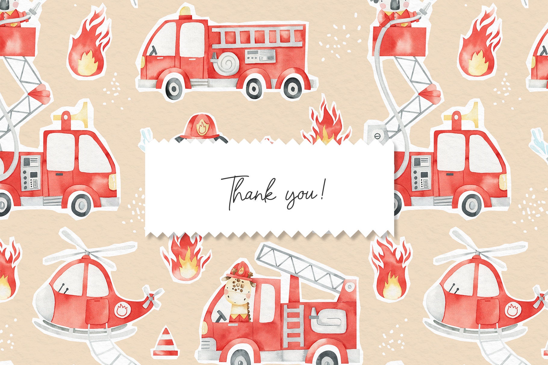 Firefighters Seamless Patterns Collection. Firetruck Illustration ...