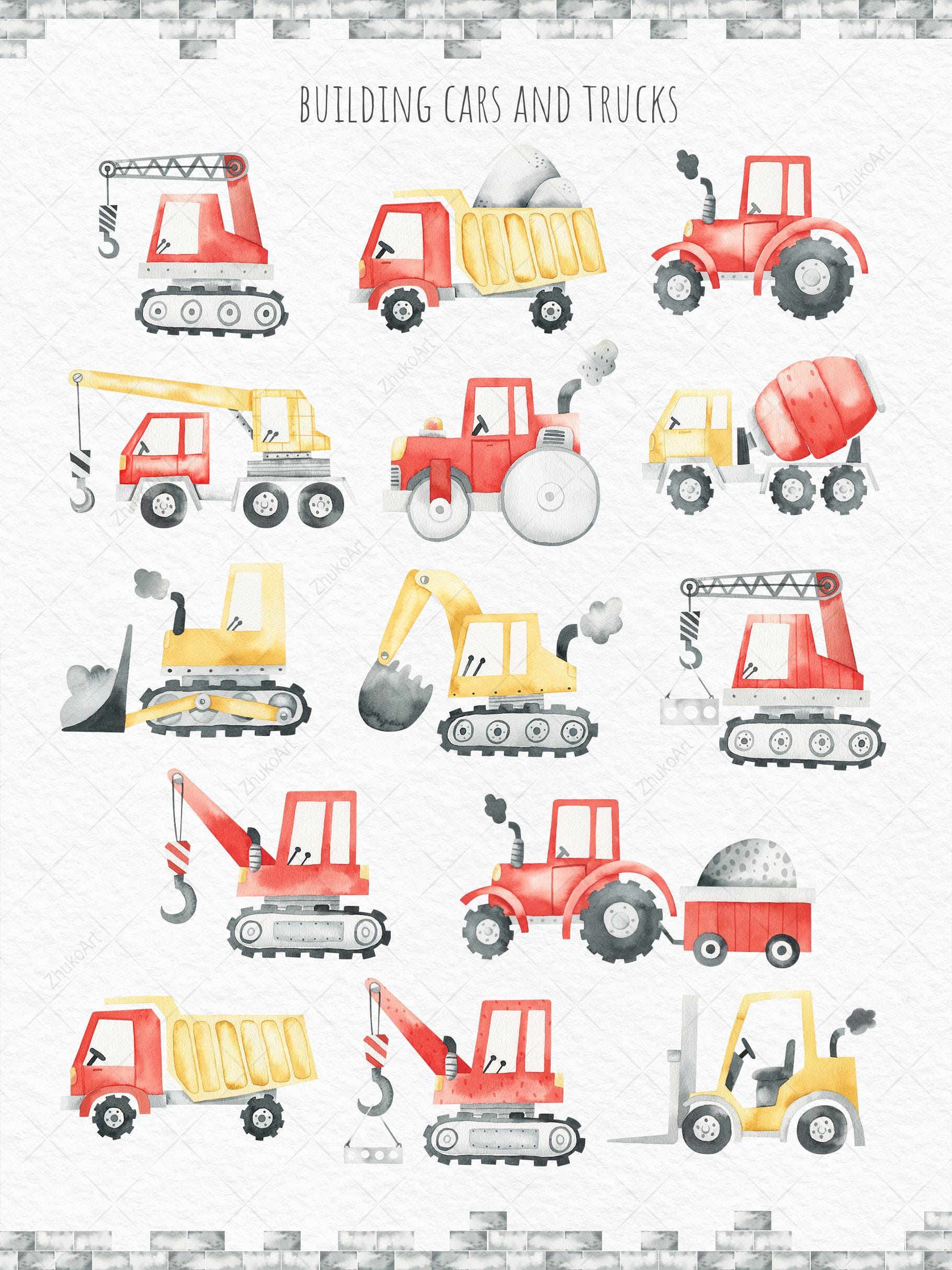 Construction Trucks. Watercolor Car Clipart. Cute Building Machines ...