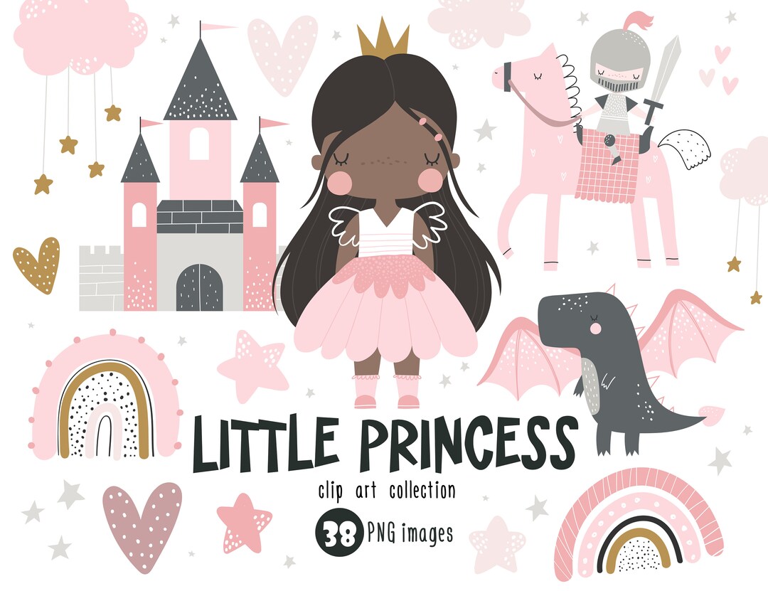 Little Princess Clipart Set. Cute Knights. Dragon and the Princess ...