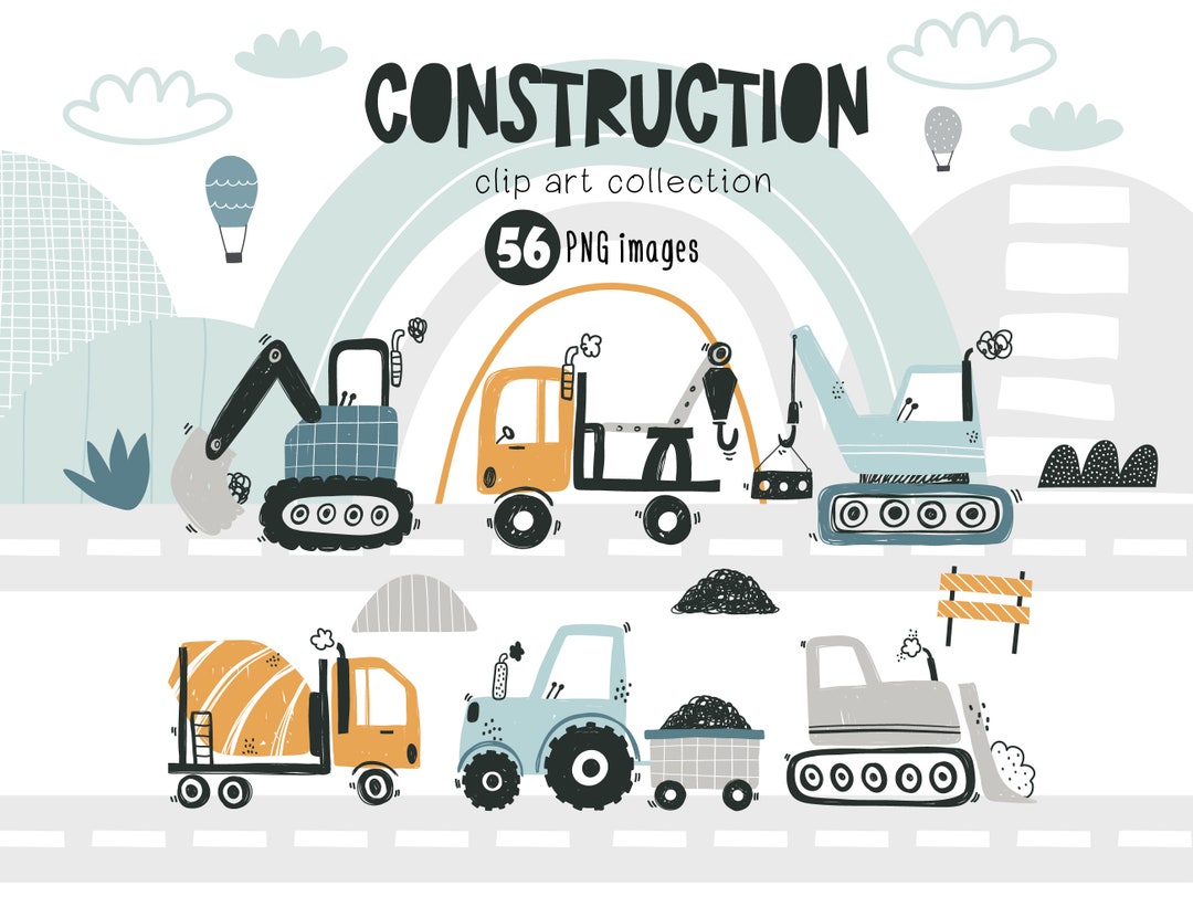 Construction Clipart Set: Cute Cars for Kids, Boy Nursery, Trucks ...
