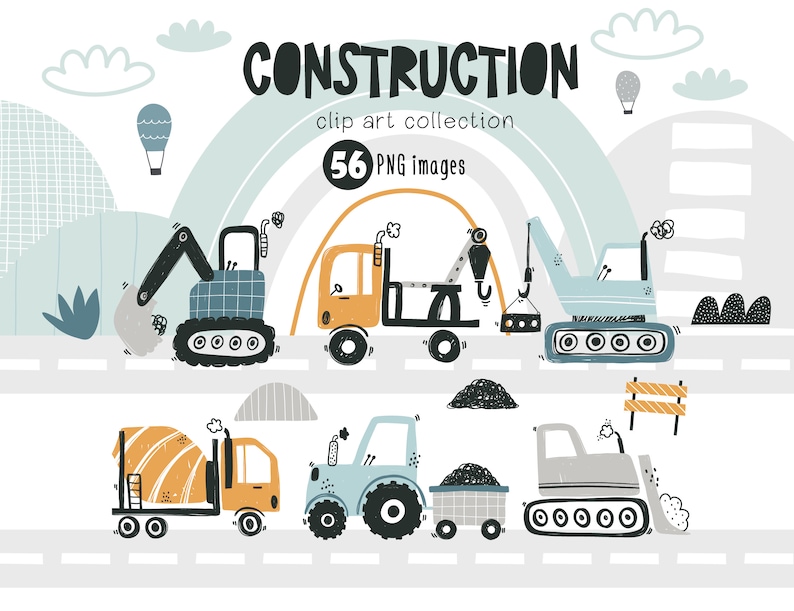 Construction Clipart Set: Cute Cars for Kids, Boy Nursery, Trucks ...