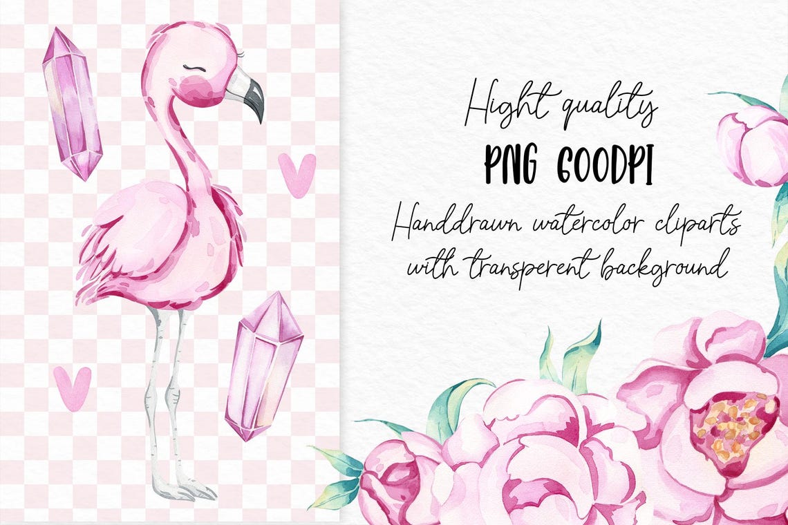 Watercolor Flamingo Clipart Set. Delicate Pink Baby Girl Cliparts. It's ...
