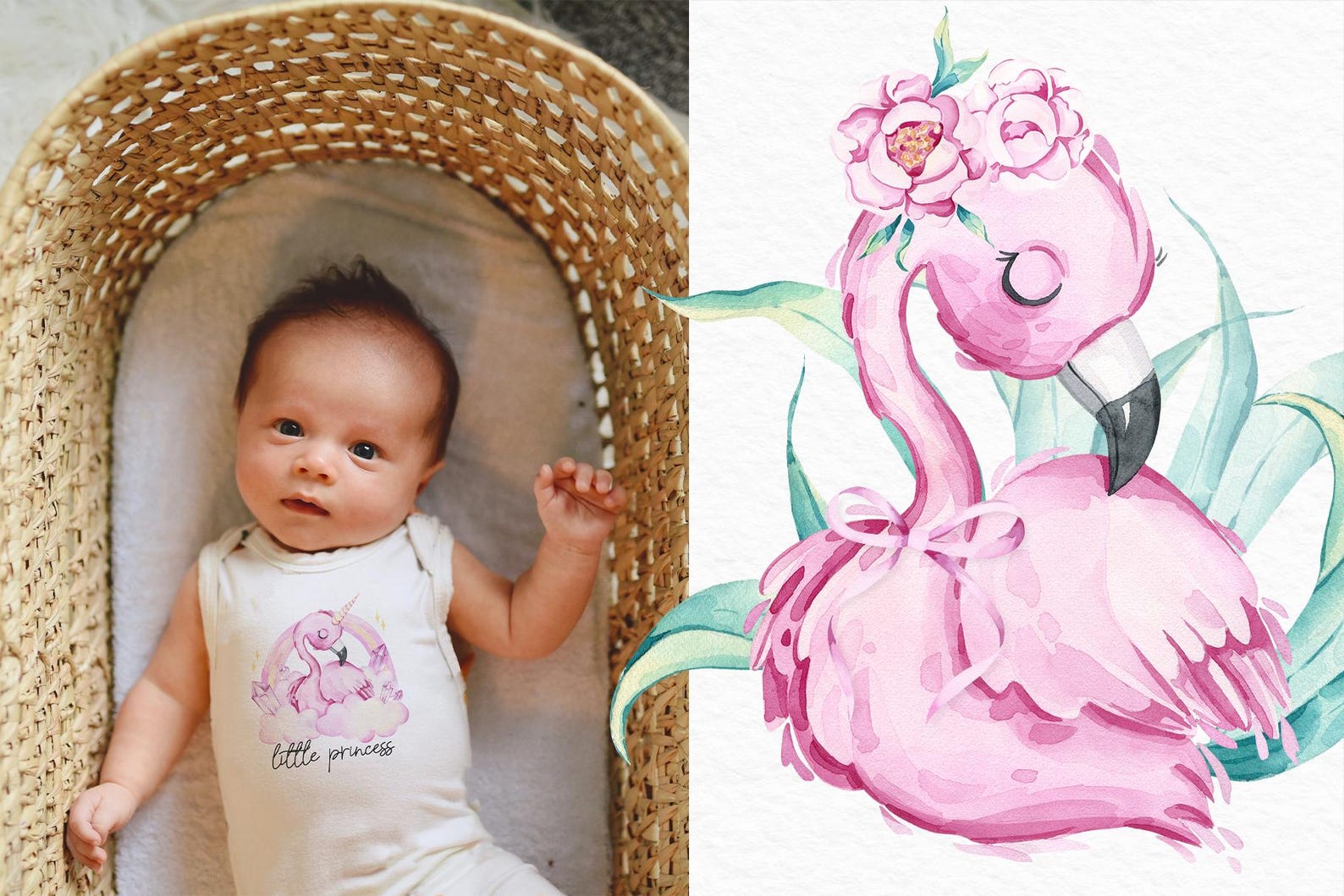 Watercolor Flamingo Clipart Set. Delicate Pink Baby Girl Cliparts. It's ...