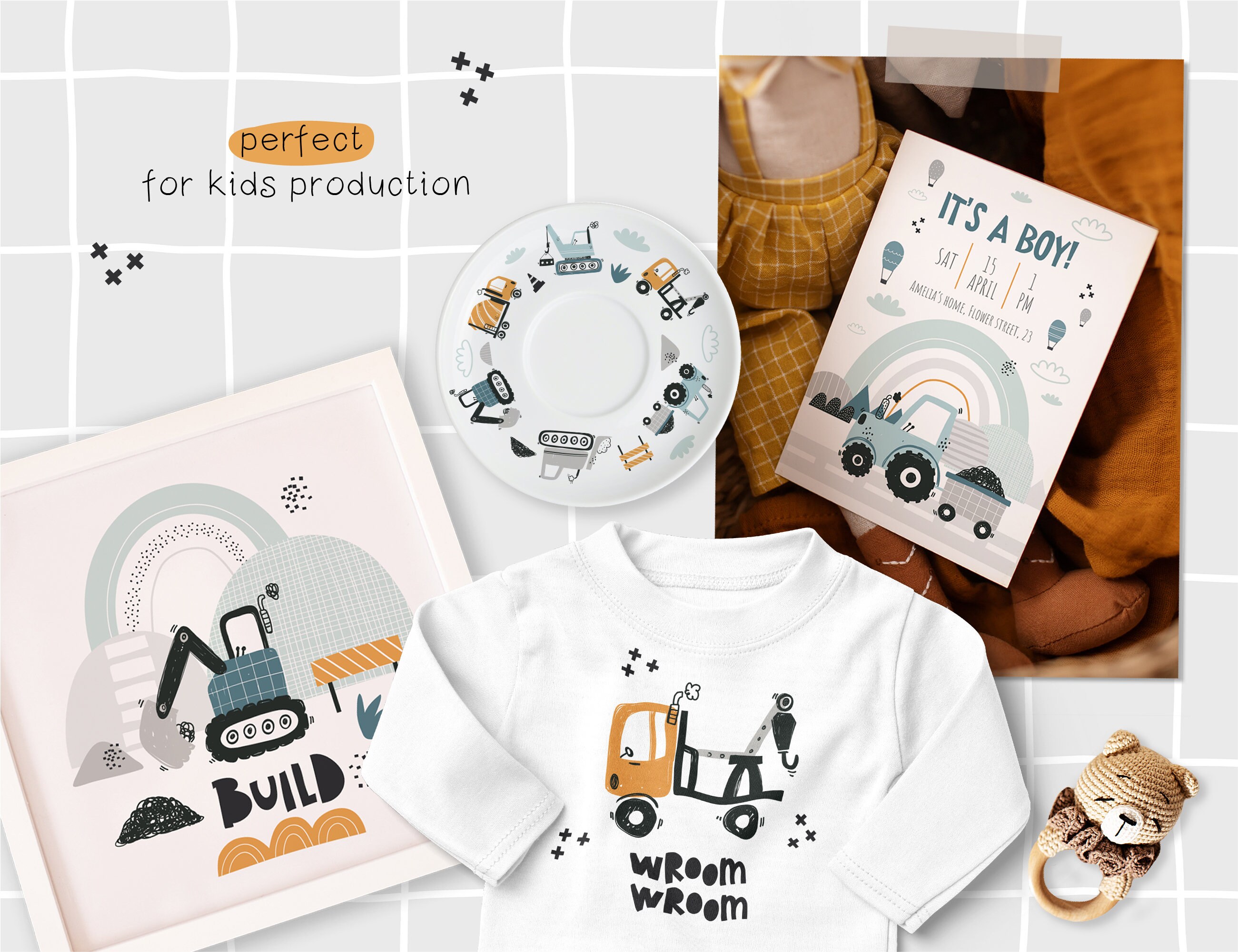 Construction Clipart Set: Cute Cars for Kids, Boy Nursery, Trucks ...