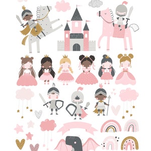 Little Princess Clipart Set. Cute Knights. Dragon and the Princess ...