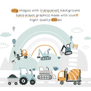 Construction Clipart Set: Cute Cars for Kids, Boy Nursery, Trucks ...