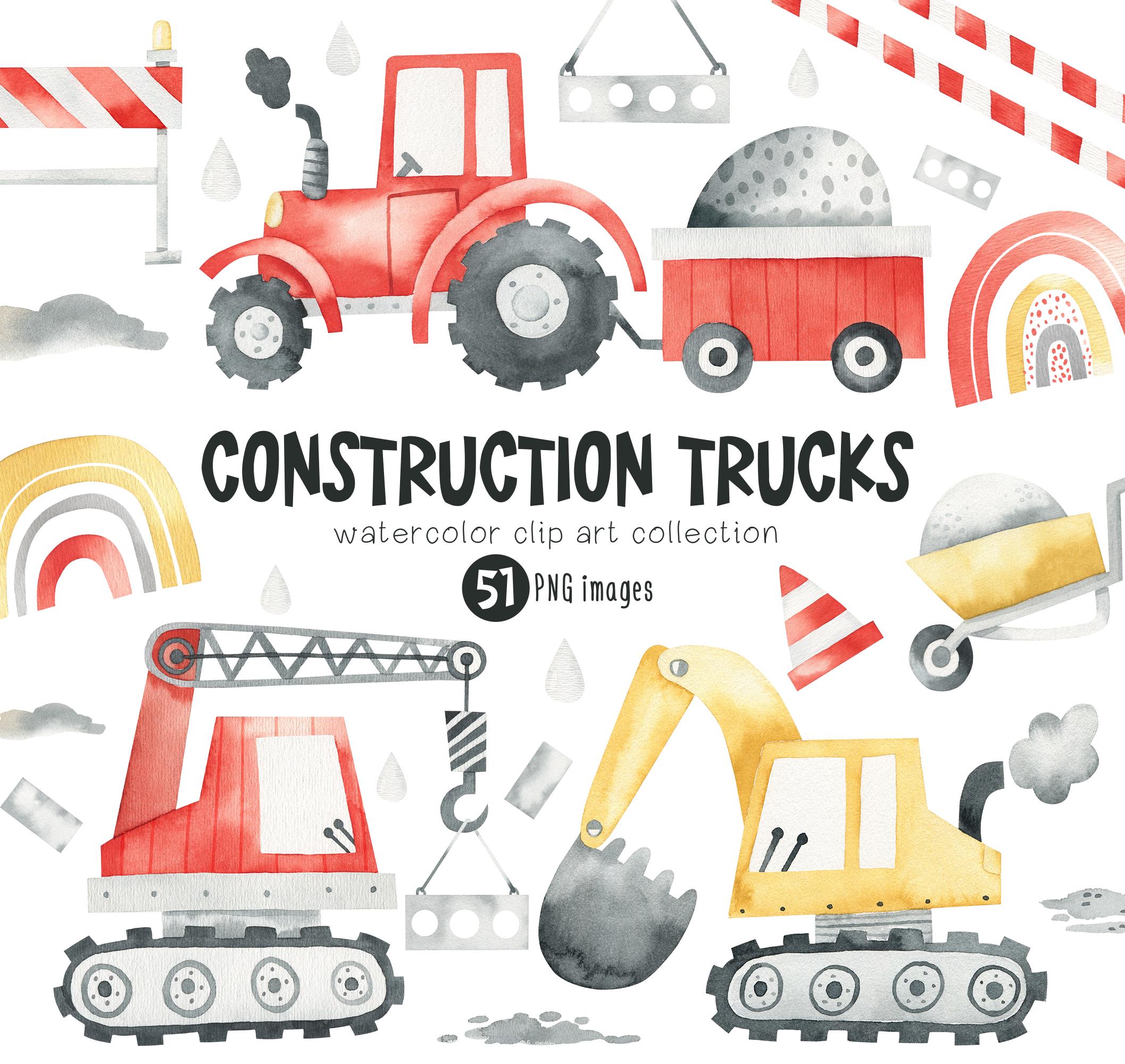 Construction Trucks. Watercolor Car Clipart. Cute Building Machines ...