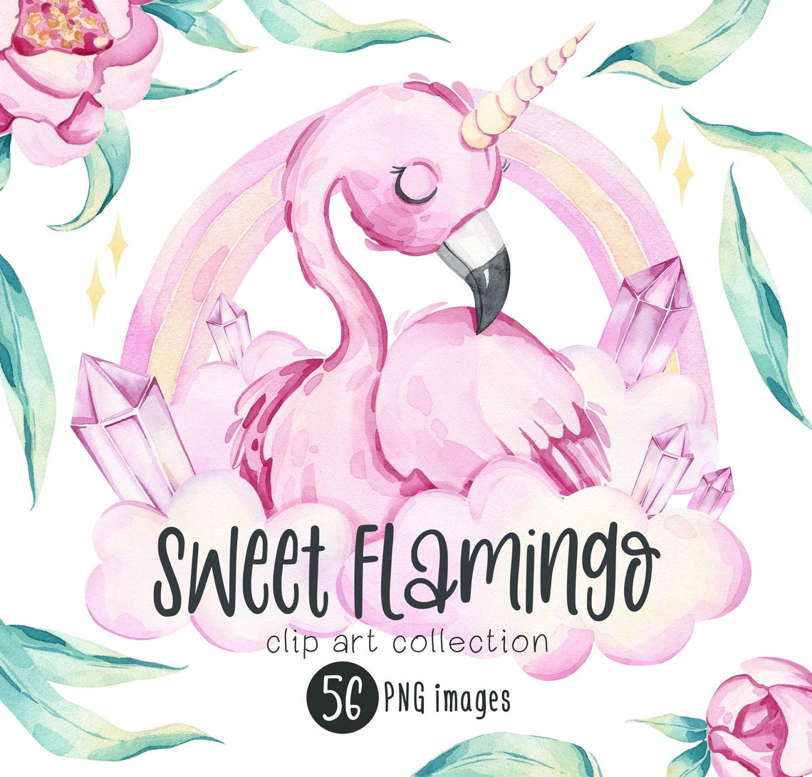 Watercolor Flamingo Clipart Set. Delicate Pink Baby Girl Cliparts. It's ...