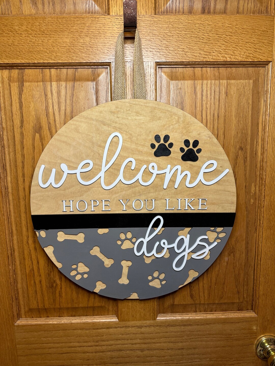 Round Welcome Sign, Round Door Hanger, Welcome Paw Print Sign, Front ...
