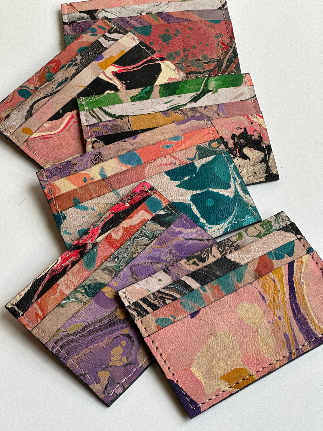 NEW, Hand Marbled Leather Card Case in Mosaic, Hand Made in Morocco ...