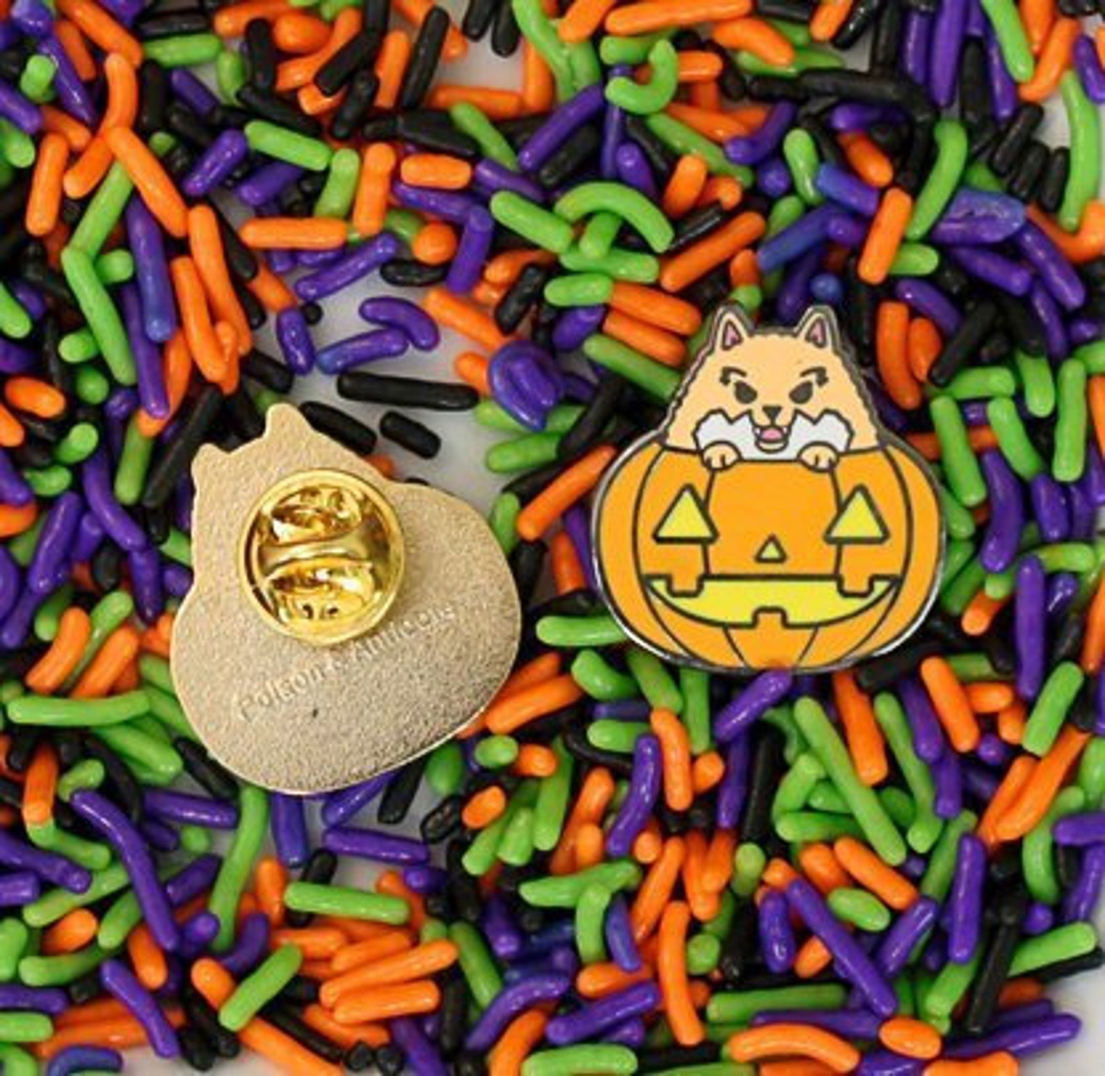 Great Pom-kin - 1-inch Hard Enamel Pin - Halloween Dog in Pumpkin ...