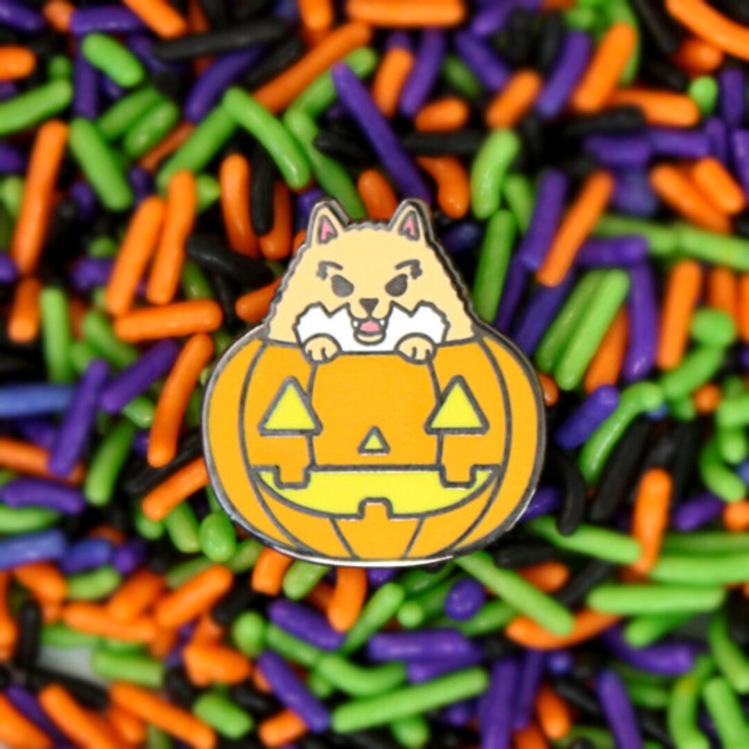 Great Pom-kin - 1-inch Hard Enamel Pin - Halloween Dog in Pumpkin ...