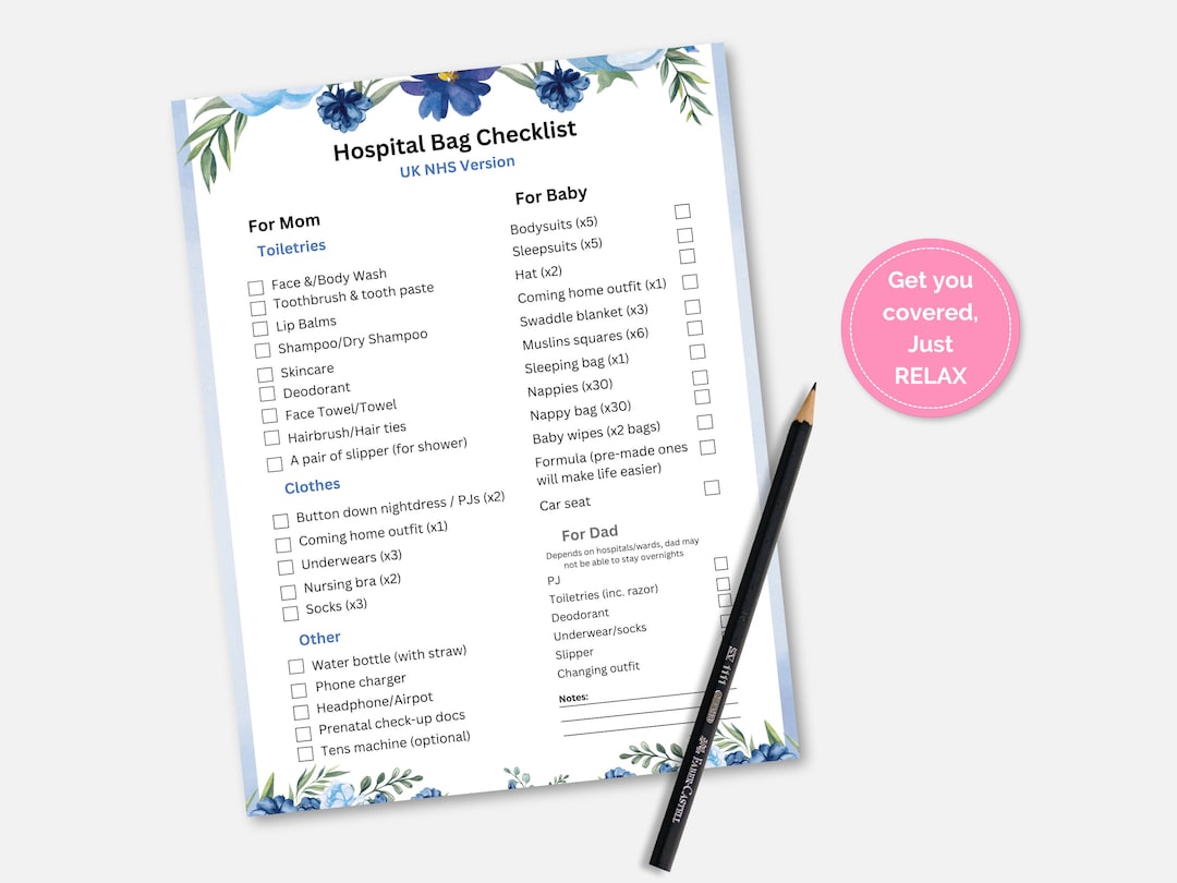 Hospital Bag Checklist for Labour and Delivery, NHS Labour Checklist ...
